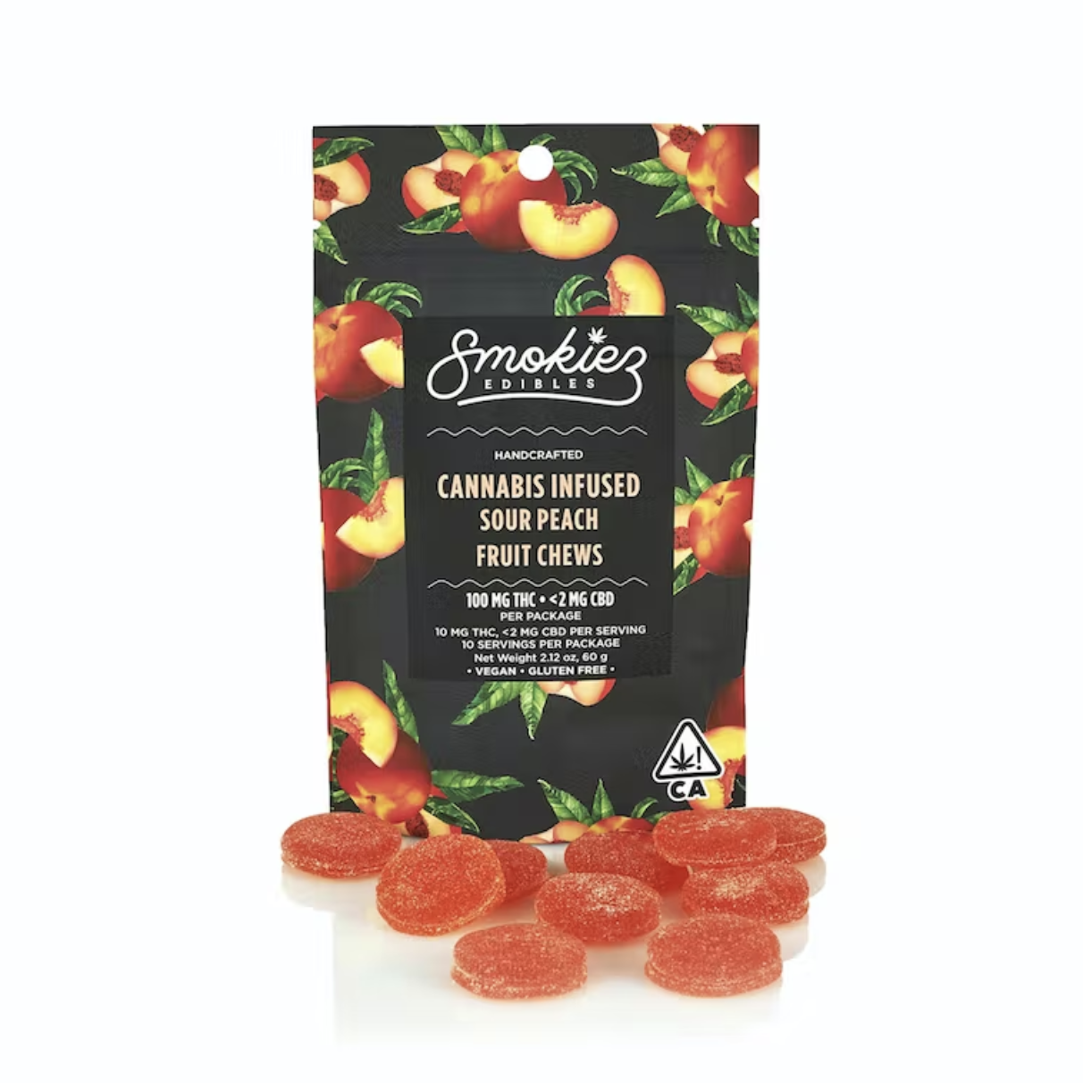 100mg THC Sour Peach Fruit Chews (10mg - 10 pack) - Smoki...
